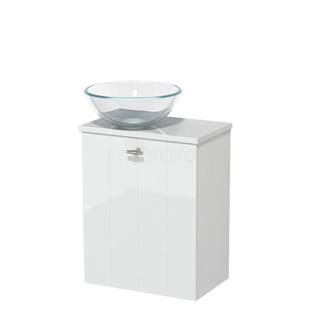 Toiletmeubel met waskom | 41 cm Hoogglans wit Lamel front Mat wit Glas ...